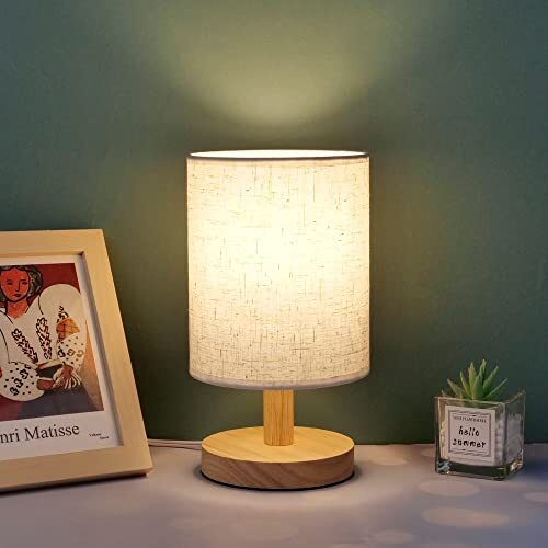 Small Table Lampwooden Bedside Lamp Simple Bedroom Lamp Linen Shade ...