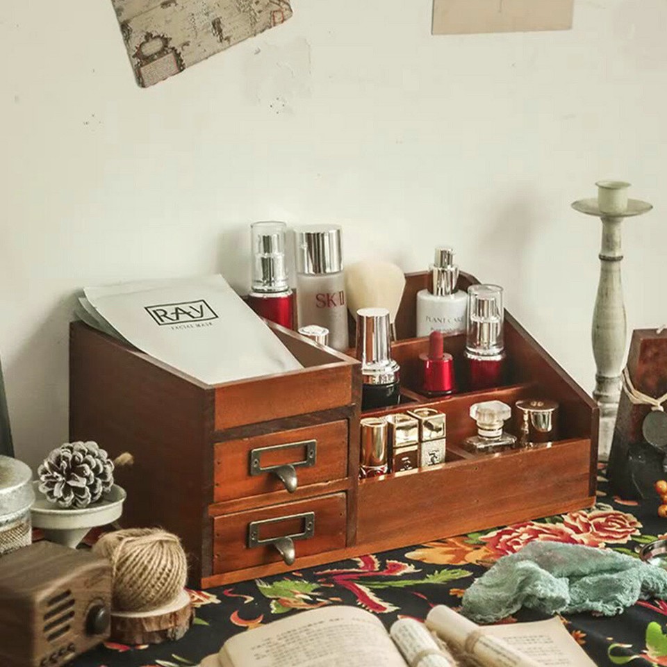 Small Desktop Wooden Storage Jewellery Trinket Box Cabinet Display ...