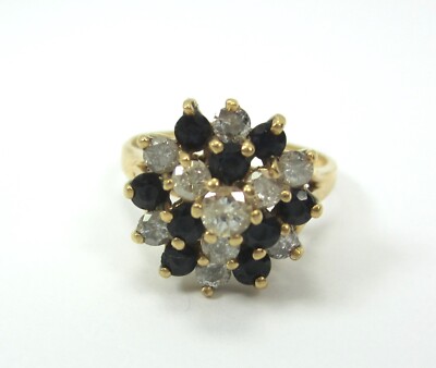 BEAUTIFUL LADIES 14KP YELLOW GOLD ROUND CUT SAPPHIRE & DIAMOND RING 0 ...