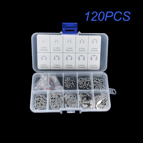 Silver Stainless Steel E Clips Kit Assorted Sizes M1 5 M10mm 120 Rings ...