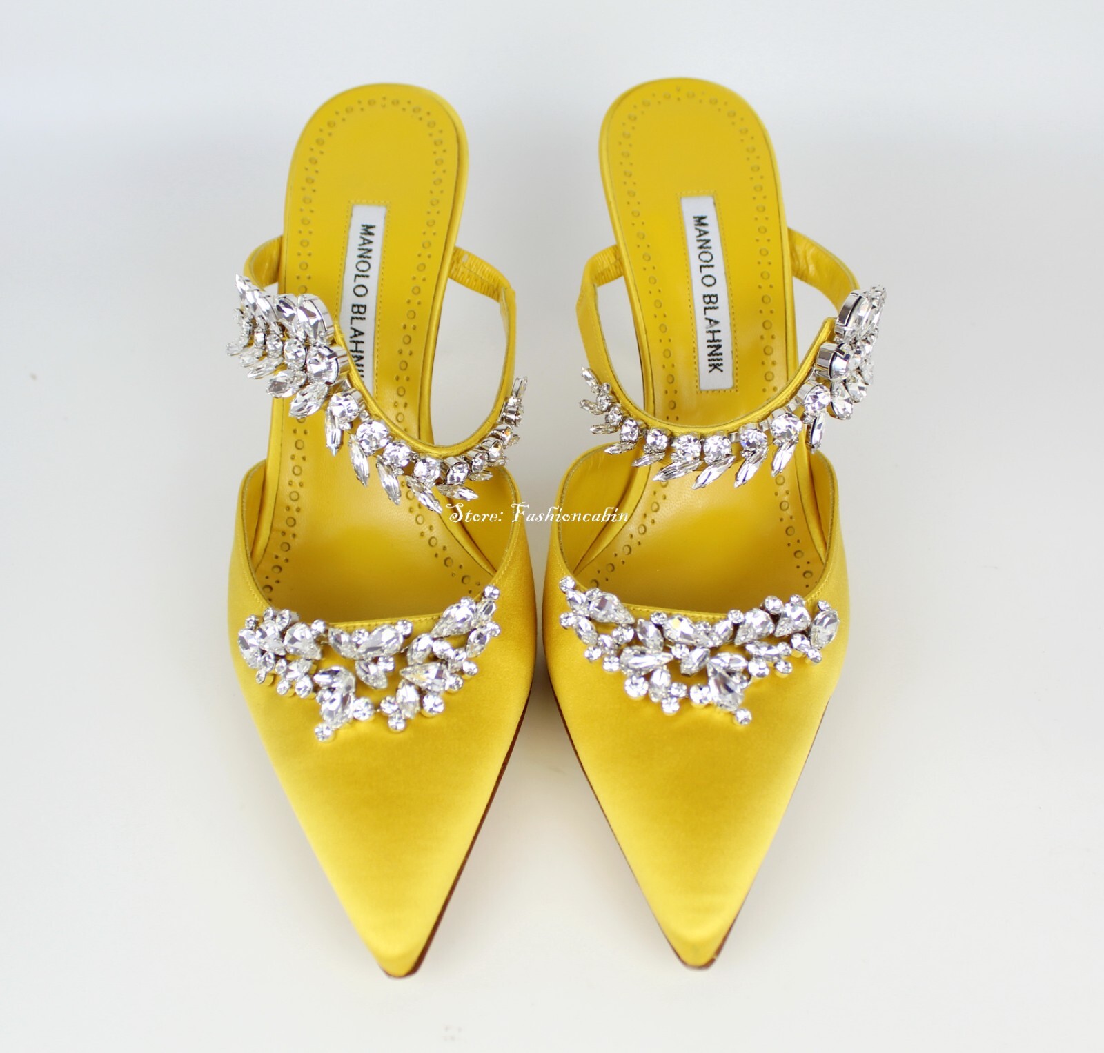 NEW MANOLO BLAHNIK Lurum Embellished Satin Mules, Yellow, EUR 42, MSRP ...