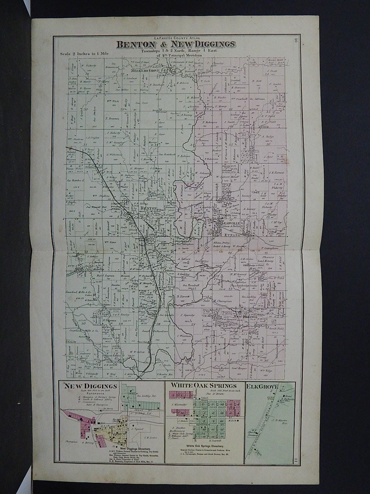 Wisconsin Lafayette County Map 1874 Benton New Diggings Townships Dbl ...