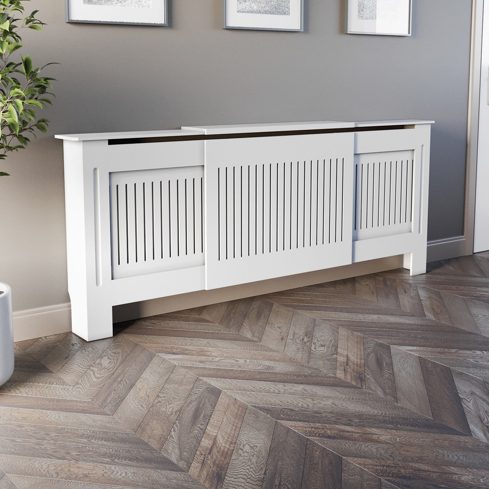 White Radiator Cover Wall Rad Cabinet Adjustable MDF Wood Vertical ...