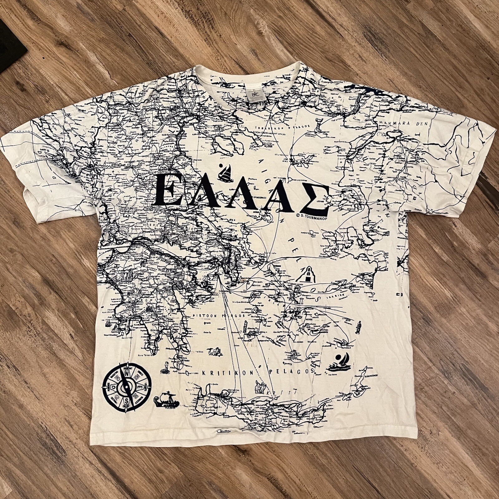 Men’s Vintage 90s Greece Map All Over Print Graphic t… - Gem