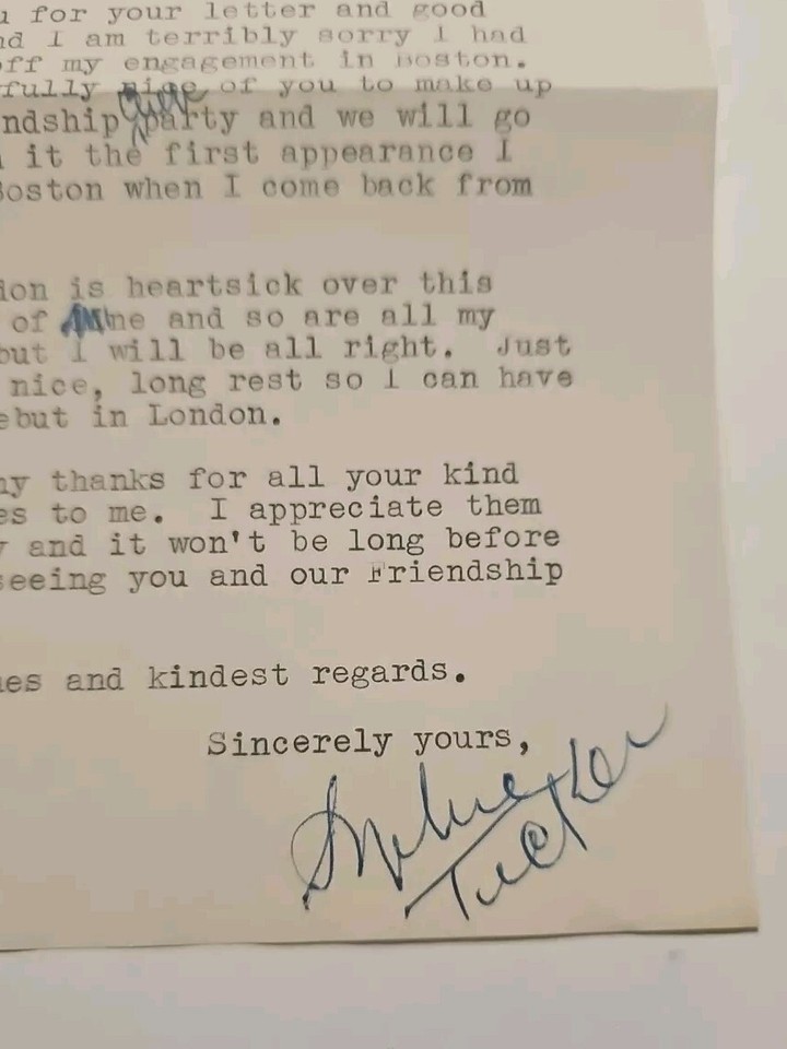 SOPHIE TUCKER - LETTER - SIGNED - Lord Tarleton MIAMI BEACH - Rare ...
