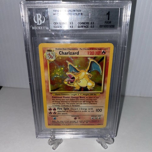 Pokémon TCG Charizard Base Set Holo Unlimited Rare 4/102 Beckett 1 LOW ...