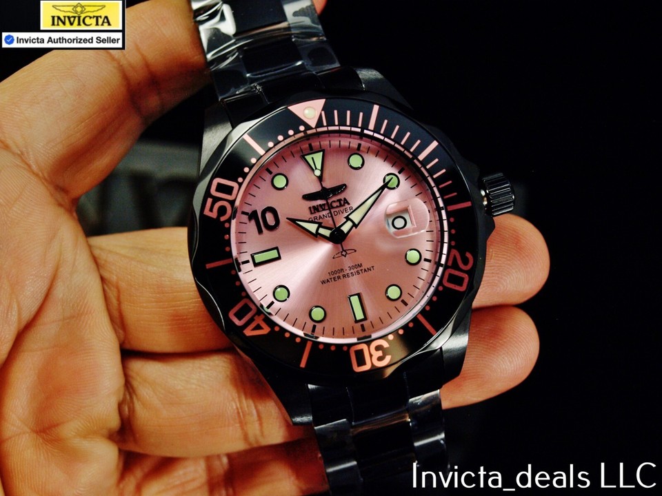 with tags Invicta Mens 47mm GRAND DIVER AUTOMATIC NH35A PINK DIAL Black ...