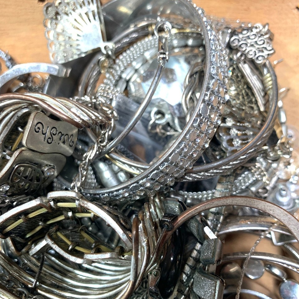 1 LB Bulk Silver & Silver-Tone Jewelry Lot Mixed Styles Untested ...