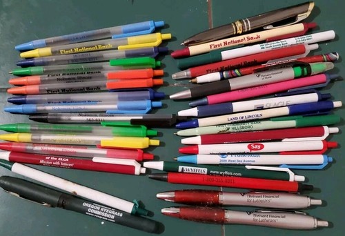 32 LOT of BANK, FINANCIAL PENS, Collectible Ballpoint Advertising First ...