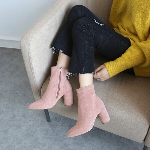 Womens Chic Faux Suede Square Toe Block Heel Bootie Bootie Ankle Boots ...