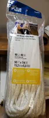 Blue Hawk 1/4" x 50' White Diamond Braid Nylon Rope Safe Working Load ...