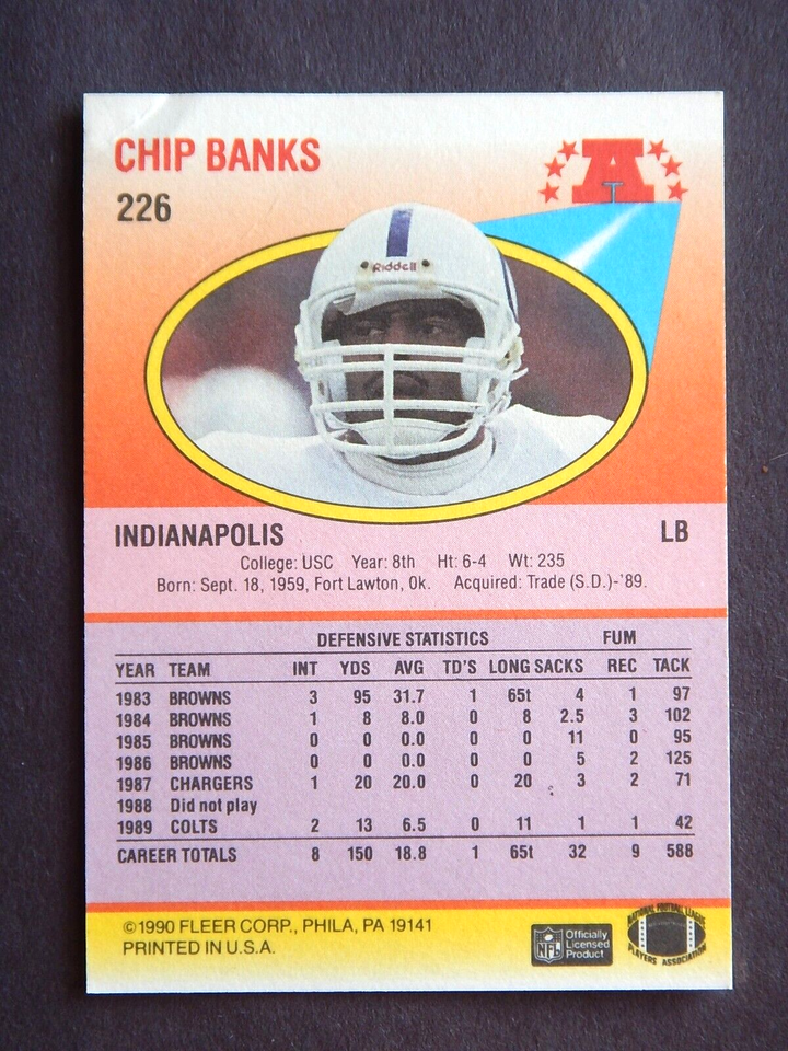 Chip Banks #226 Fleer 1990 Football Card (Indianapolis Colts) G | eBay