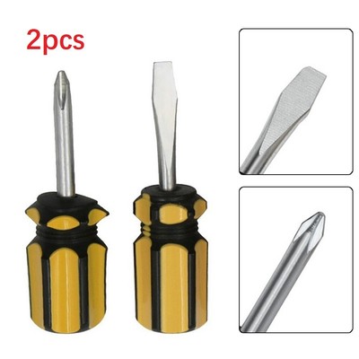 Compact Small Handle Screwdriver Set Flat and Slotted 2pcs Yellow ...