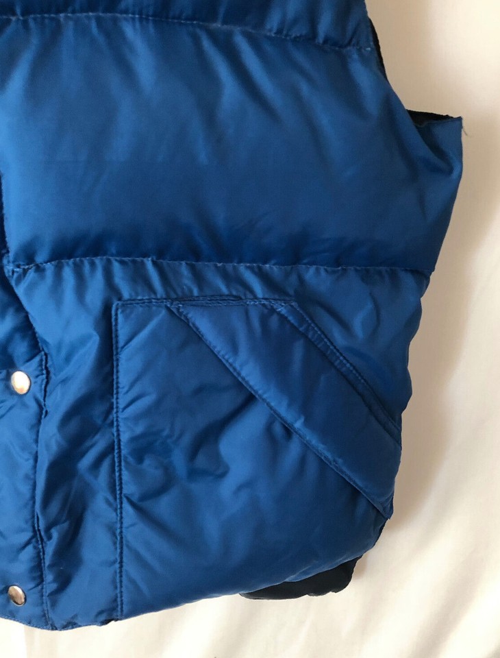 Mens Swan Down Puffer Vest Blue Black Reversible Snap Trucker Hipster ...