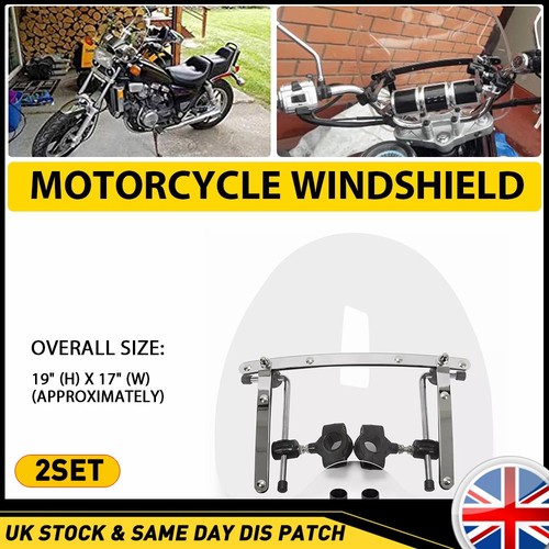 7/8' 1'' Motorcycle Windshield Screen Handlebar Clear Large Windscreen ...