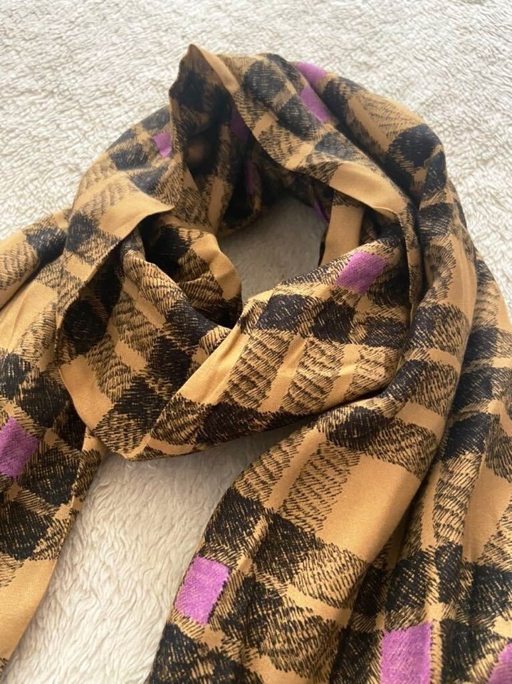 Dries Van Noten Scarf Checked Viscose Brown Pink Black 140 x 25cm | eBay UK
