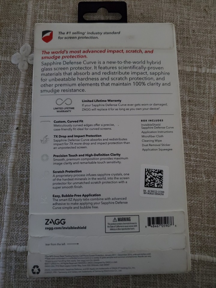 NIB Zagg Invisible Shield Sapphire Defense Curve Screen Protector for ...