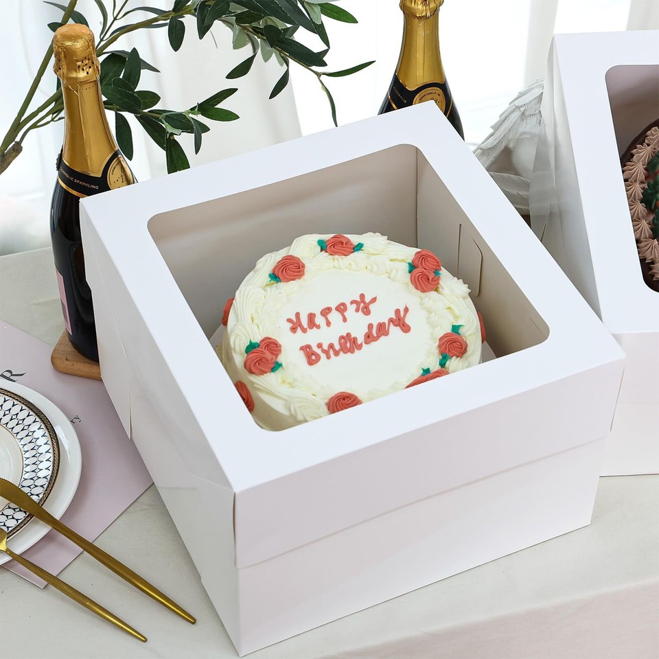 5pcs Cake Boxes 12x12x8 Inch White Bakery Box With Window Large Baking ...