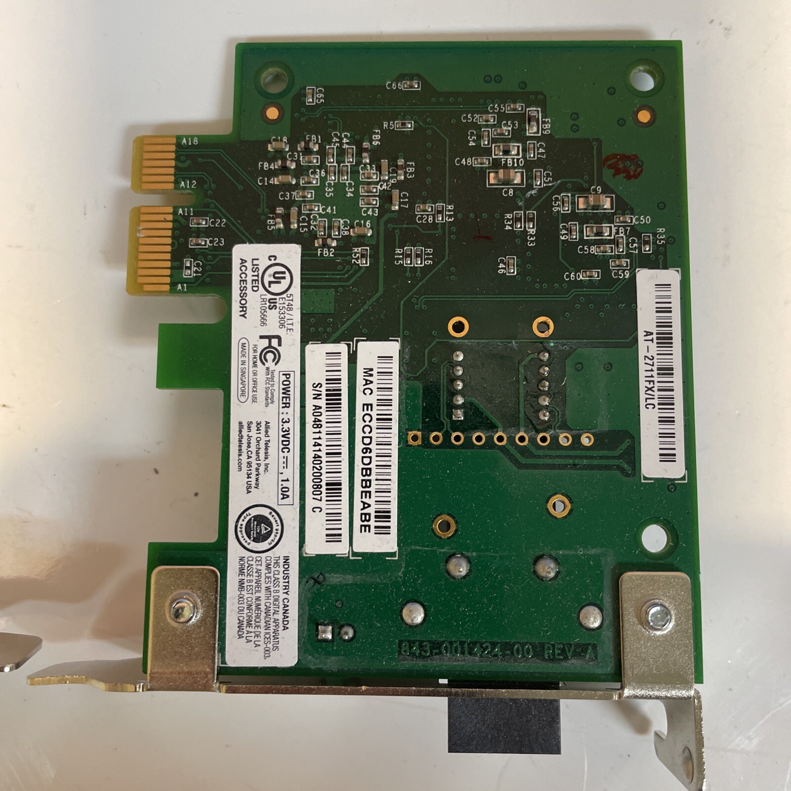 1 x Allied Telesis Fast Ethernet Fiber Network Interface Card PCI-e AT ...