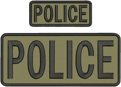 POLICE EMBROIDERY PATCH 10X4 AND 5X2 HOOK ON BACK BLACK ON COYOTE TAN ...
