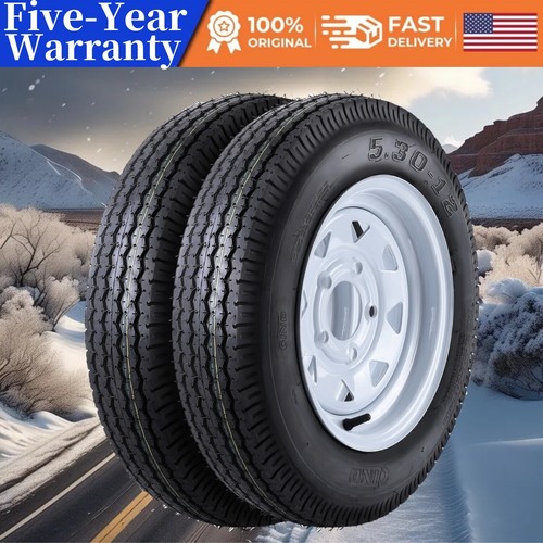 🍎2pack 5.30-12 5.30x12 530-12 Trailer Tires & Wheels with 12" Rim 5 Lug ...