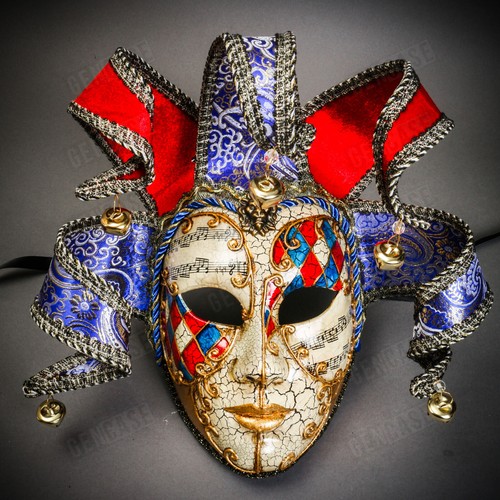 Blue Red Classic Jester Musical Joker Full Face Venetian Masquerade ...