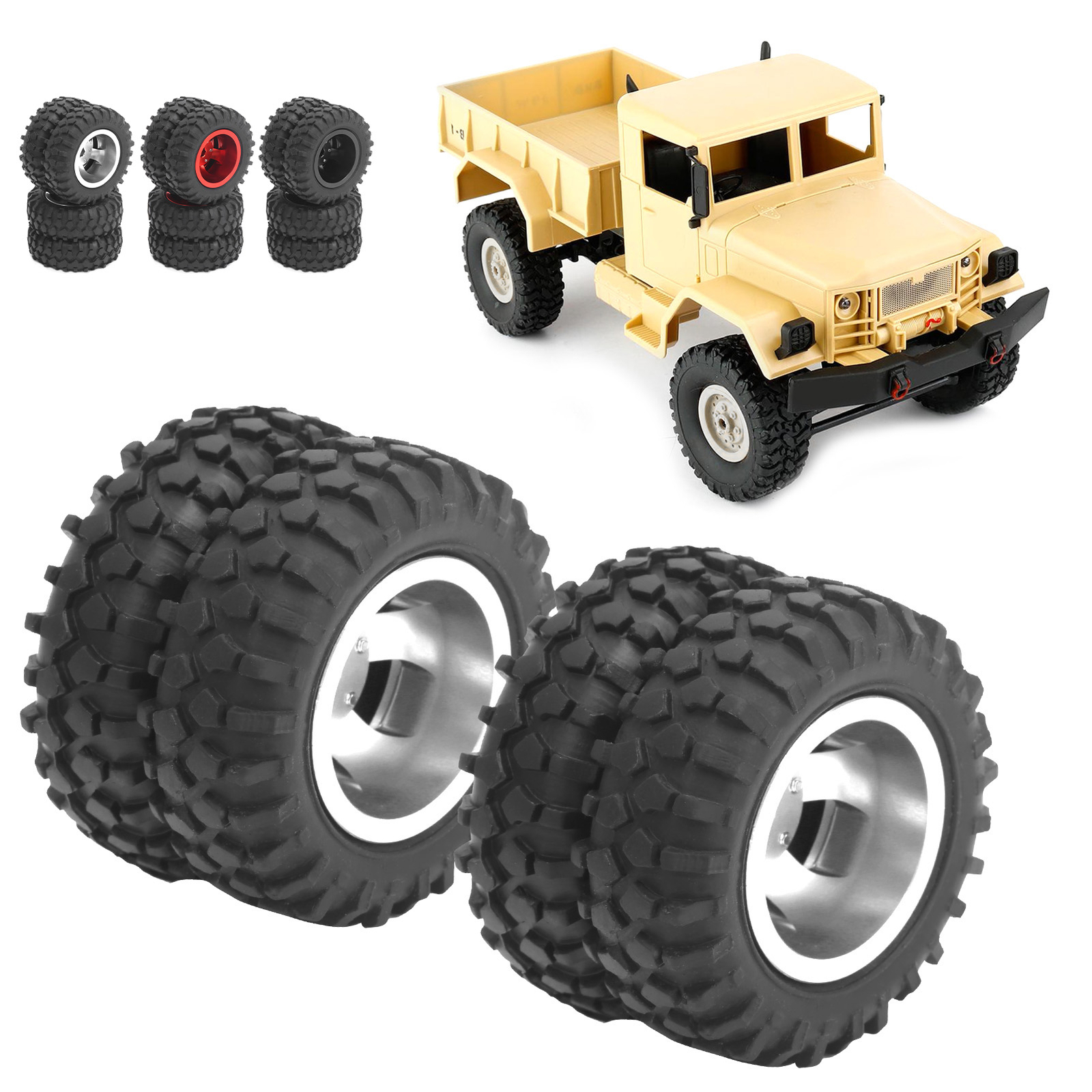 2Pcs RC Rear Twin Tire Wheel Tyre 55mm Dia Fit For WPL D12 1/10 Remote ...