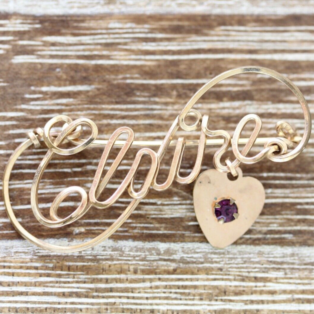 VINTAGE CLAIRE WIRE SCROLL NAME HEART GOLD FILLED BRO… - Gem