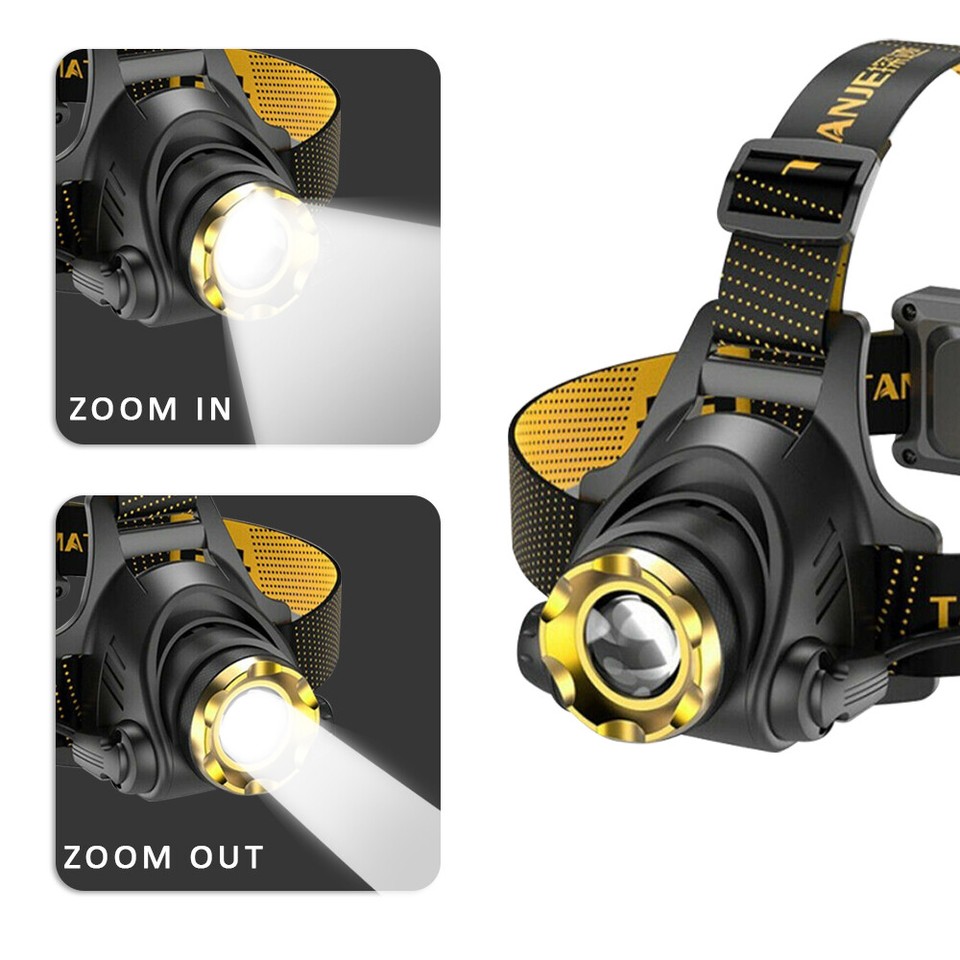 990000LM LED Headlamp Rechargeable Headlight Zoomable Head Torch Lamp ...
