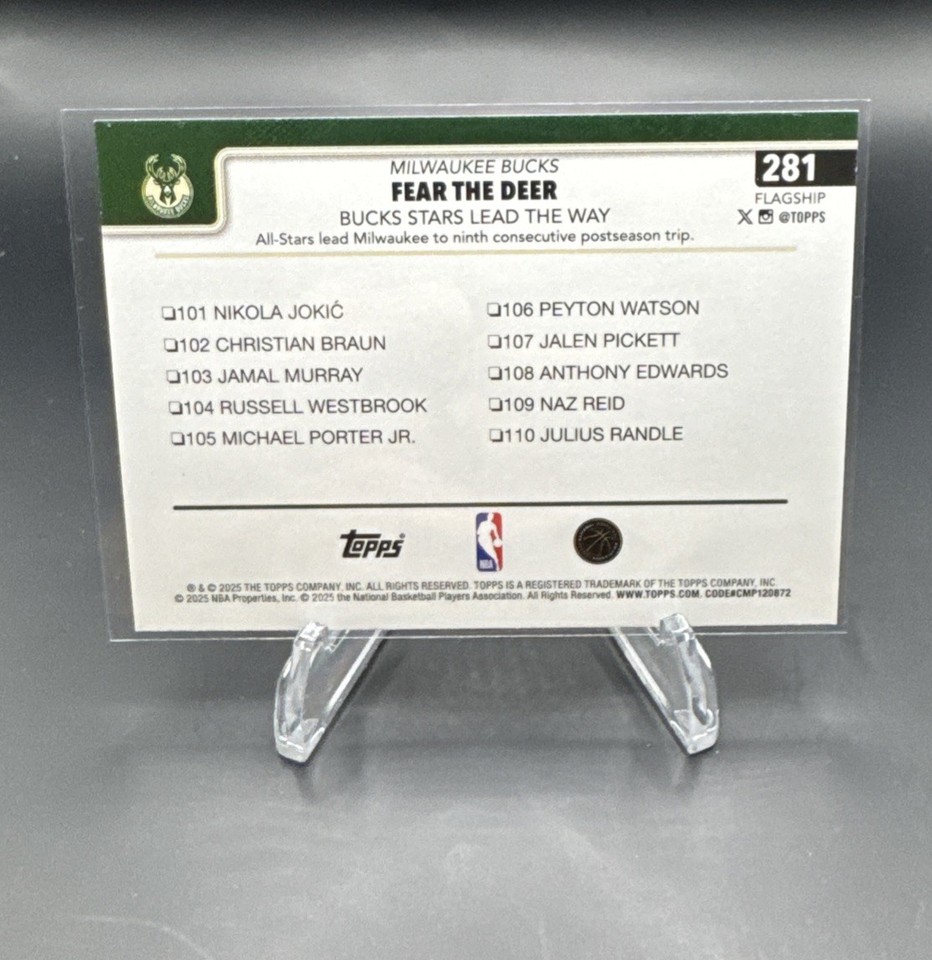 2025 Topps Fear The Deer Bucks Stars Lead The Way Gold 1350/2025 ...