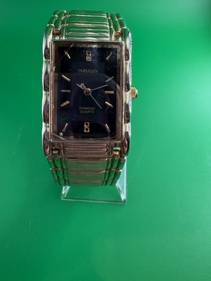 Embassy Diamond Quartz Men’s Watch With Black Dial And Gold Tone Band ...