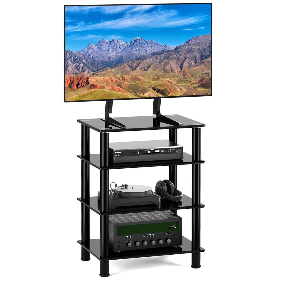 Modern 4-Tiers Media TV Stand Audio Video Tower AV Shelf for TV/ Gaming ...