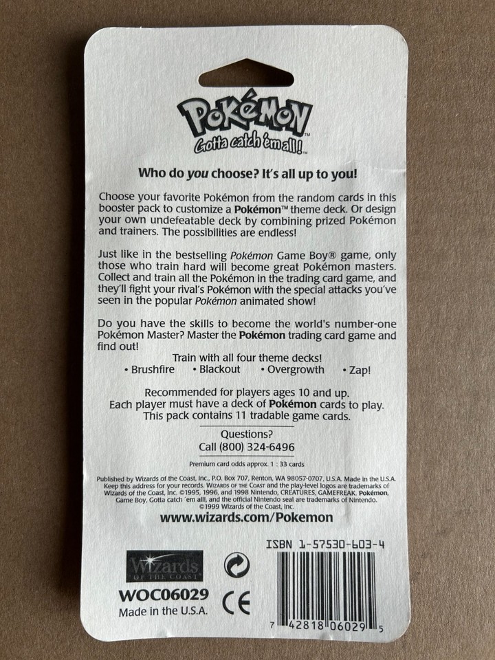 Pokémon Base Set Blister Pack (1999) – Blastoise - WOTC – Potential ...