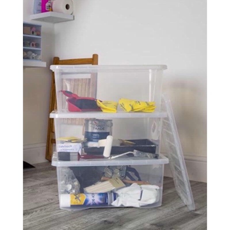 32L Wham Crystal Clear Plastic Storage Container Boxes with Secure Clip ...