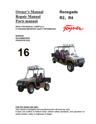 JOYNER JNSZ800UV 800CC RENEGADE R2 R4 OWNER PARTS SERVICE REPAIR MANUAL ...