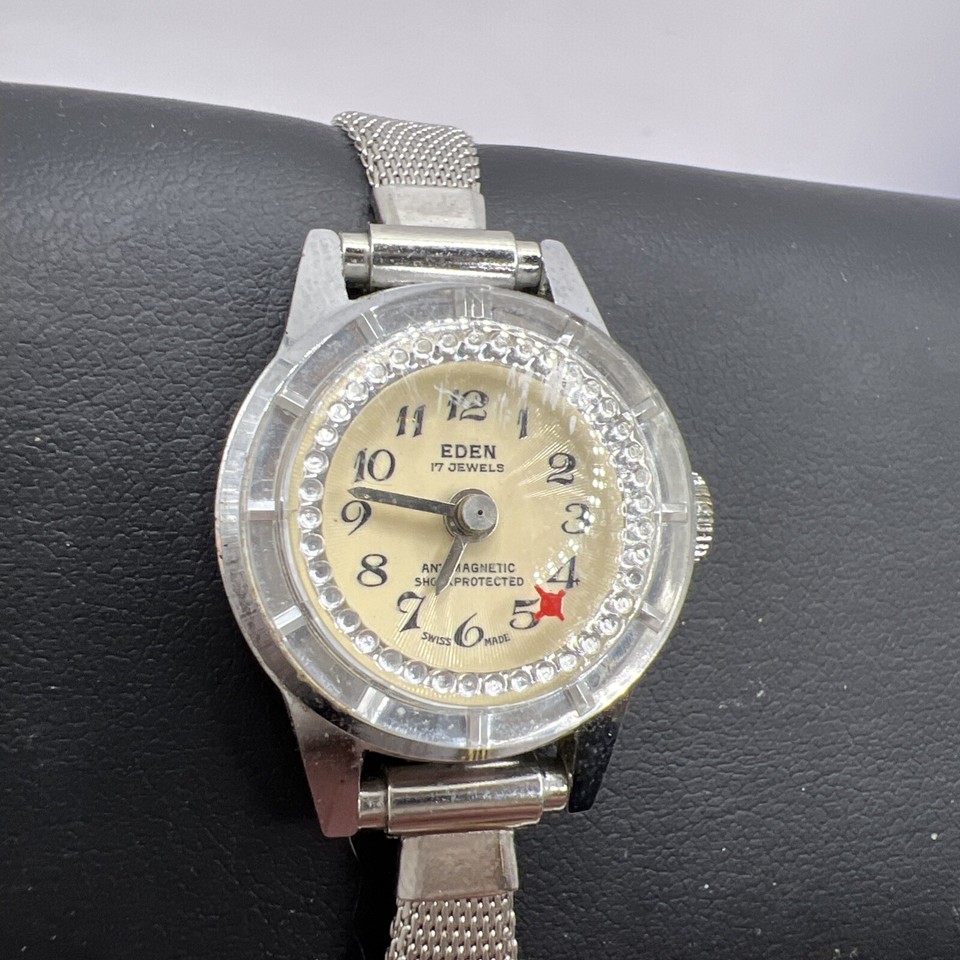 Women’s Eden 17 Jewels Antimagnetic Swiss Watch Flashing Diamonds | eBay