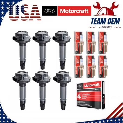6 Ignition Coils + 6 Motorcraft Spark Plugs set pack For Ford Lincoln ...