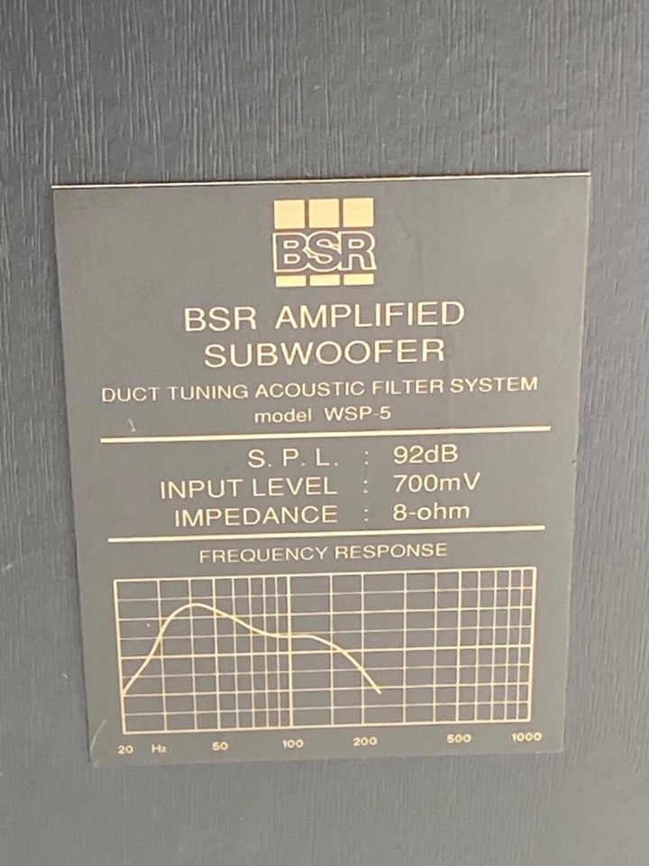 BSR WSP-5 Amplified Subwoofer Duct Tuning Acoustic Filter System WSP5 ...