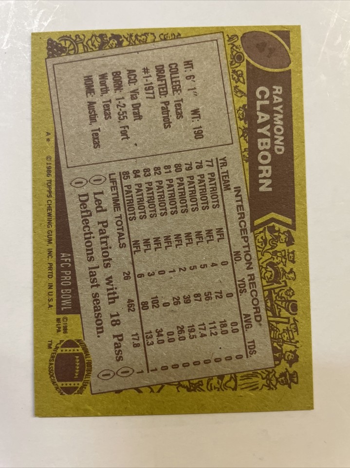 1986 NFL Topps Football Raymond Clayborn Autographed Card #41 T A-3 | eBay