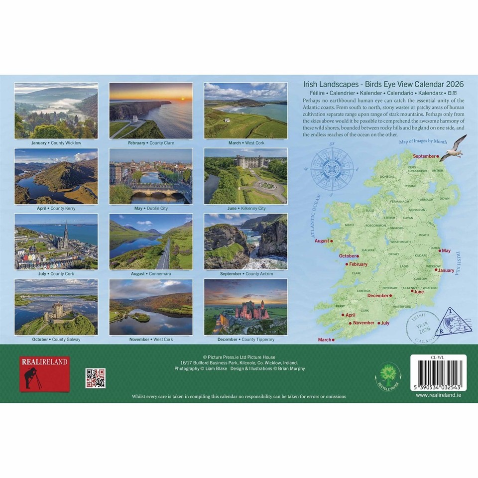 Irish Landscapes, Birds Eye View A4 Calendar 2026 - Regional - Month To ...