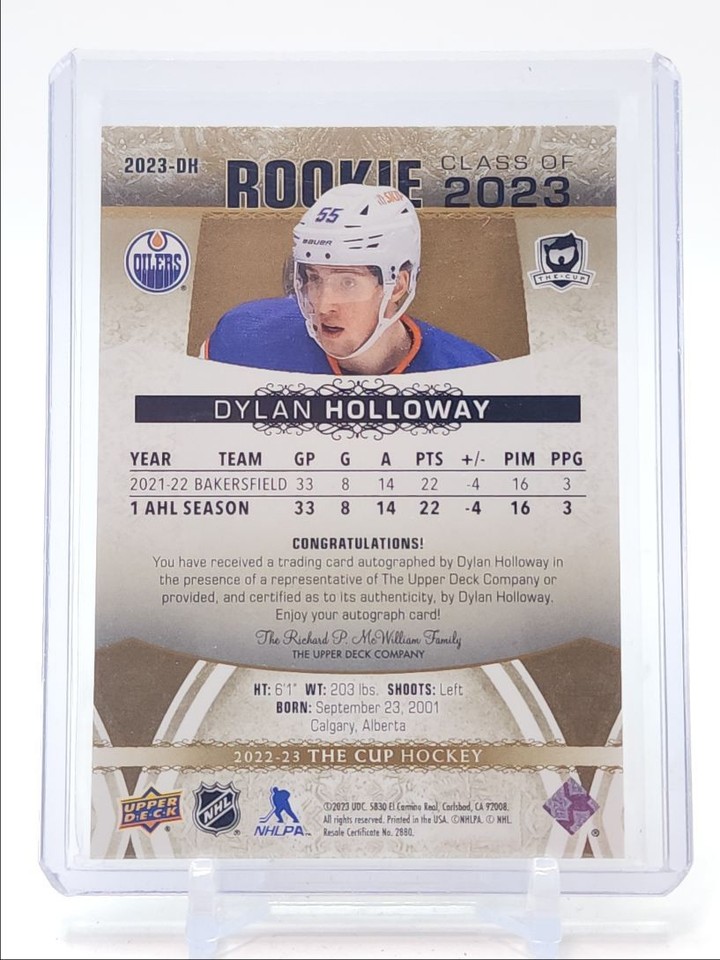 DYLAN HOLLOWAY 2022-23 UD THE CUP CLASS OF 2023 ROOKIE GOLD RC AUTO /50 ...