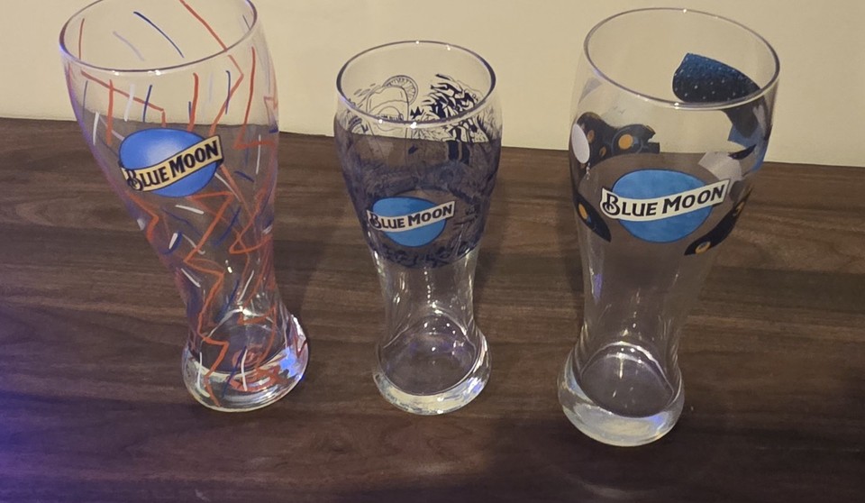 3 Rare Limited Blue Moon Beer Glasses | eBay