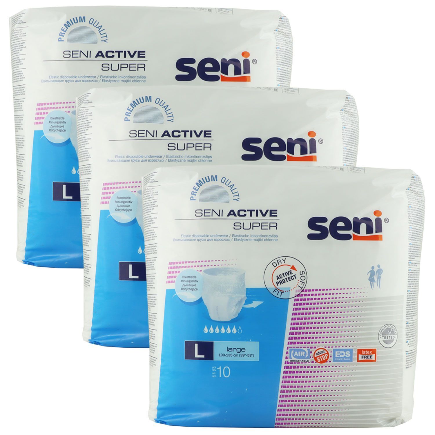 Seni Active Super Inkontinenzslip 3 x 10 Stück Größe L Set ...