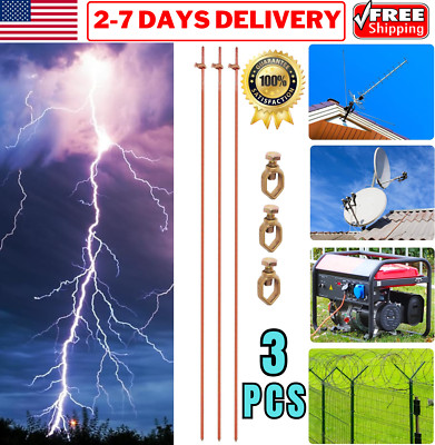 3x Grounding Rod w/ Clamp Copper Electrical Sticks Earthing Bars ...