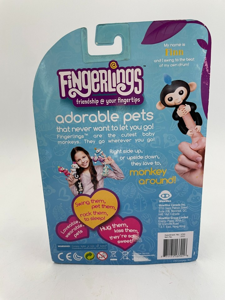 New Fingerlings Finn Interactive Happy Baby Monkey Black Blue ...