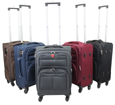 Expandable 56cm Suitcase Soft Shell Travel Trolley 4 Wheels Hand ...