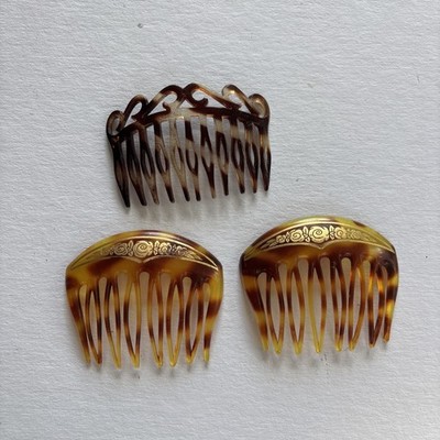 Set of 3 plastic Faux Tortoise shell hair combs VINTAGE 2 made in ...
