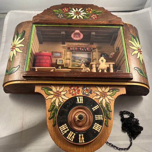 Vintage German Diorama Dollhouse Clock Black Forest Hand Painted Folk ...
