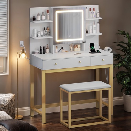 YINTATECH Bedroom Vanity Makeup Dressing Table with Stool Led Lights ...
