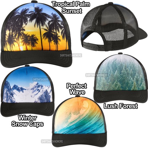 Photo Realistic Snap Back Trucker Cap Baseball Hat Nature Scenes Mesh ...